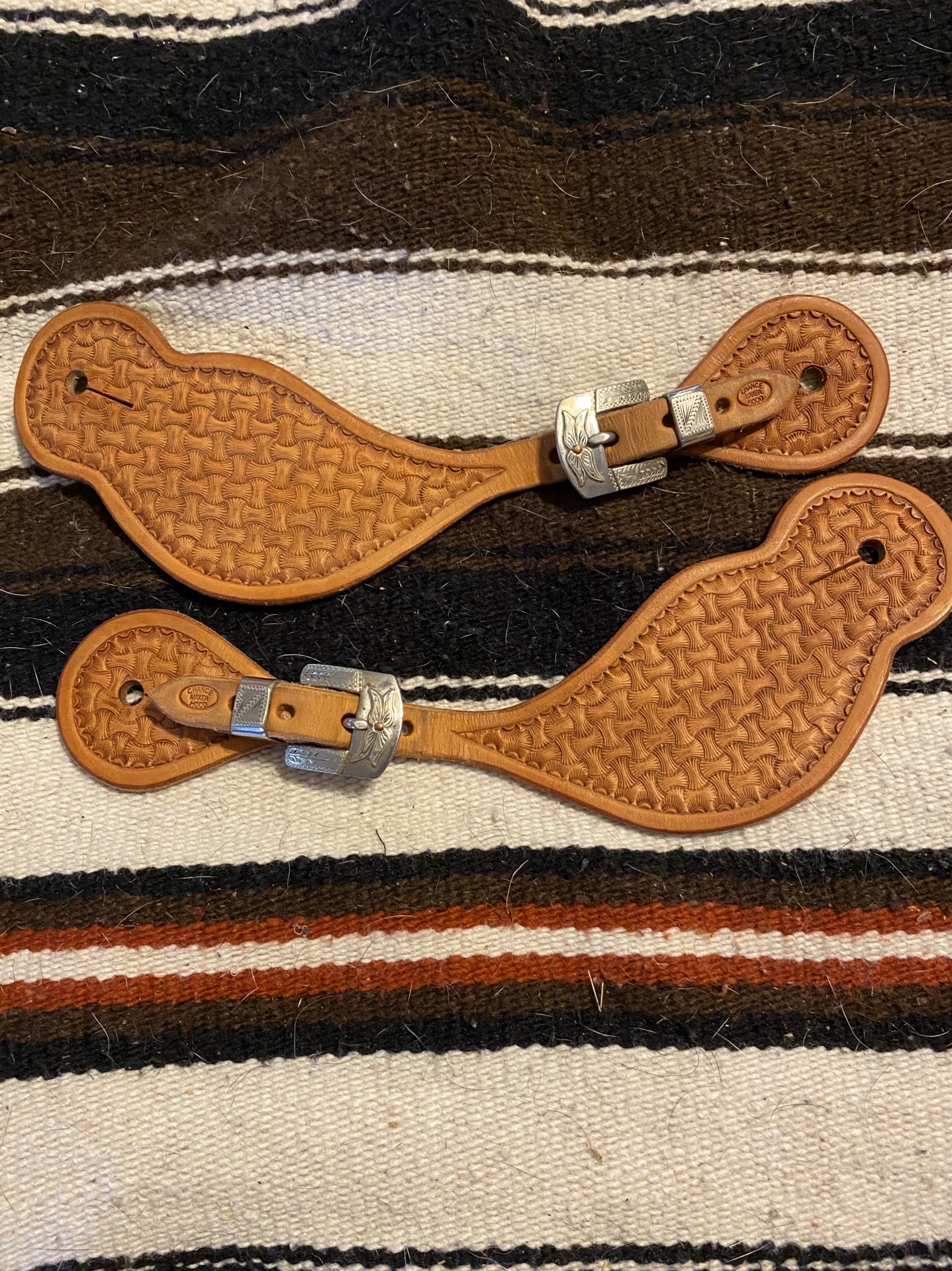Handmade spur leathers. Spraberry buckles